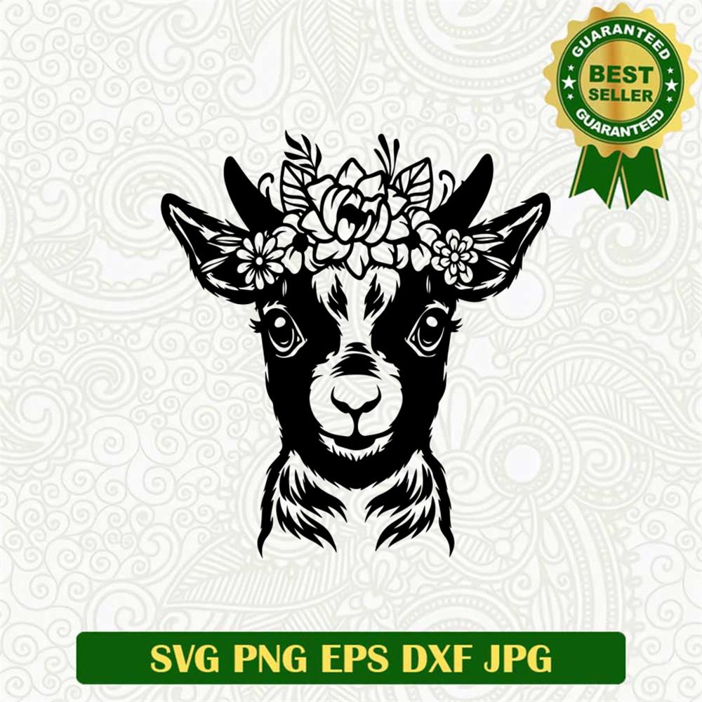 Floral Goat SVG, Cute Farm Animal SVG, Baby Goat Clipart SVG PNG ...