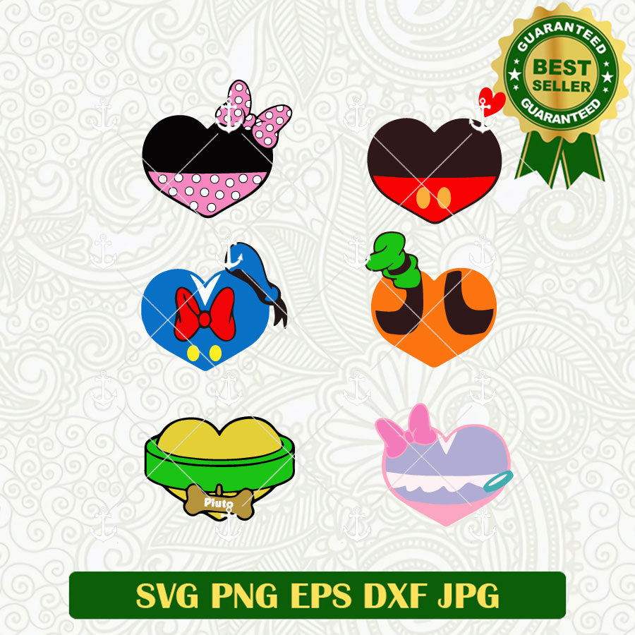 Disney Character Heart Bundle SVG, Mickey Heart SVG PNG – Lightberty