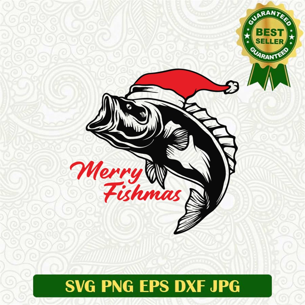 Fishing Christmas Joke Svg, Merry Fishmas Svg, Santa Hat Fish Svg Png ...