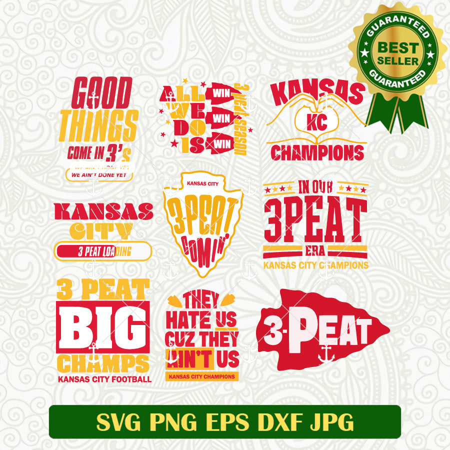 Kansas City 3peat Champions SVG Bundle, Kansas City Football SVG, Chie ...