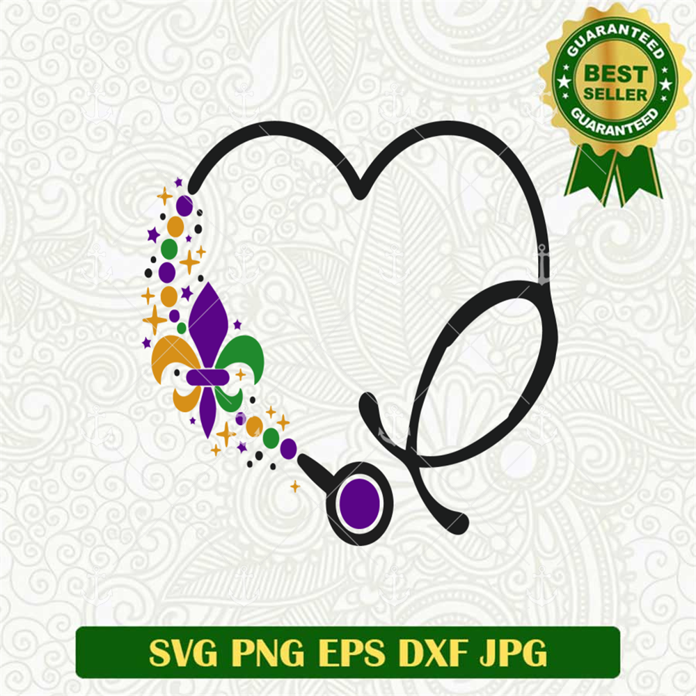 Mardi Gras Stethoscope SVG, Mardi Gras SVG, Stethoscope Heart SVG ...
