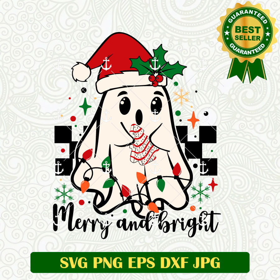 Merry And Bright cute Ghost SVG, Ghost Christmas SVG, Ghost Christmas ...