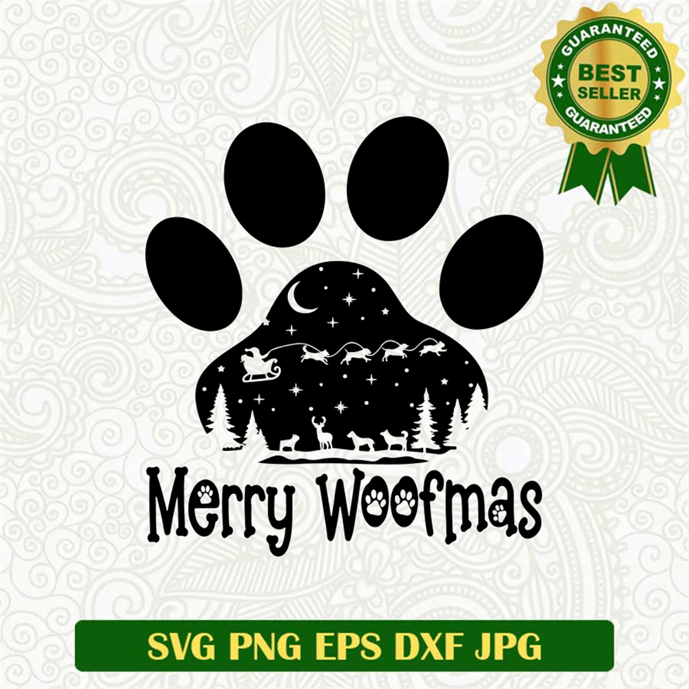 Merry Woofmas SVG, Christmas Dog Sleigh SVG, Dog Paw Print SVG – Lightberty