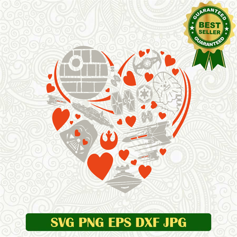 Star Wars Heart Valentine's Day SVG, Star Wars SVG, Death Star, X-Wing ...