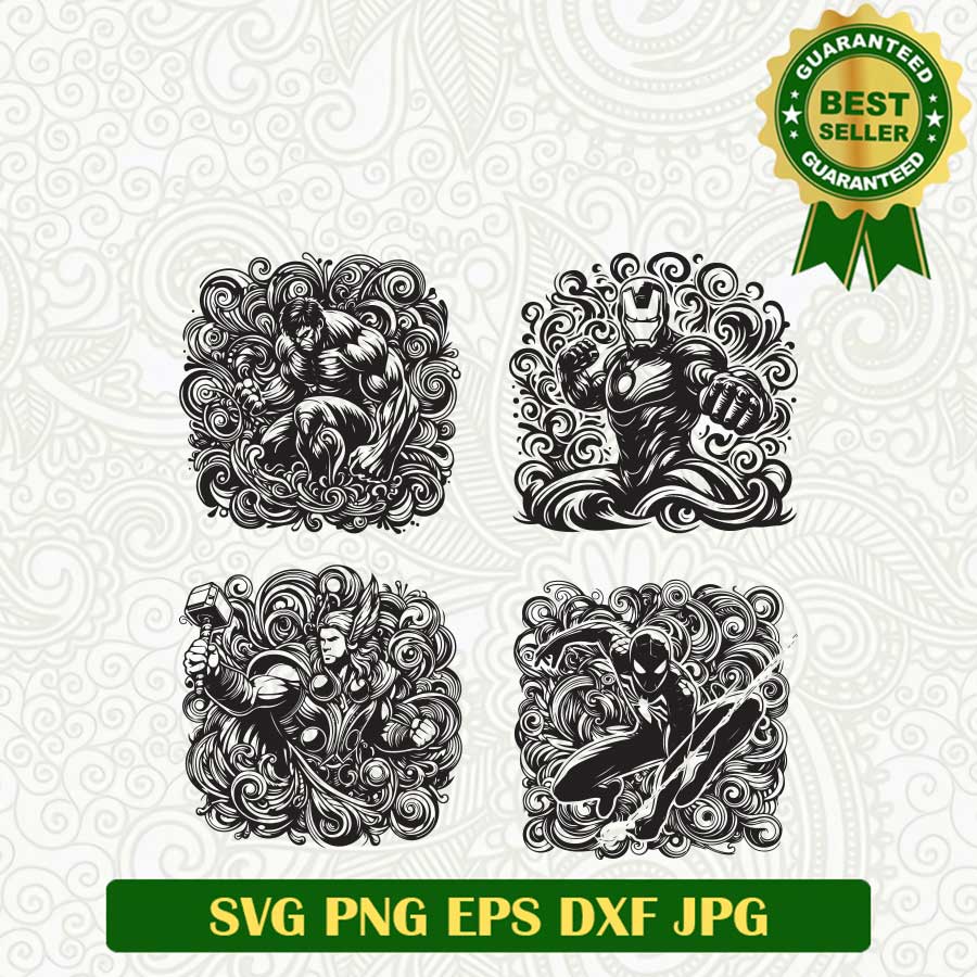 Superheroes Hulk Iron Man Thor Spider man Mandala SVG, Superheroes SVG ...