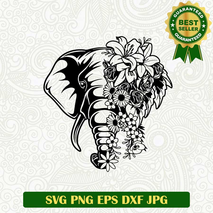 Elephant floral SVG, Elephant face SVG, Elephant beautiful SVG cut file ...